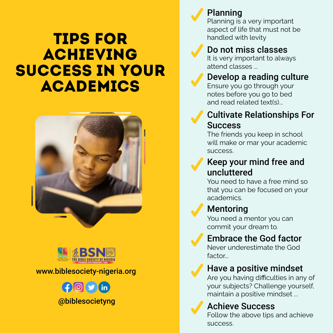 TIPS FOR ACHIEVING SUCCESS IN YOUR ACADEMICS – The Bible Society of Nigeria